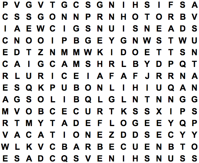 Summer Large Print Word Search Puzzle